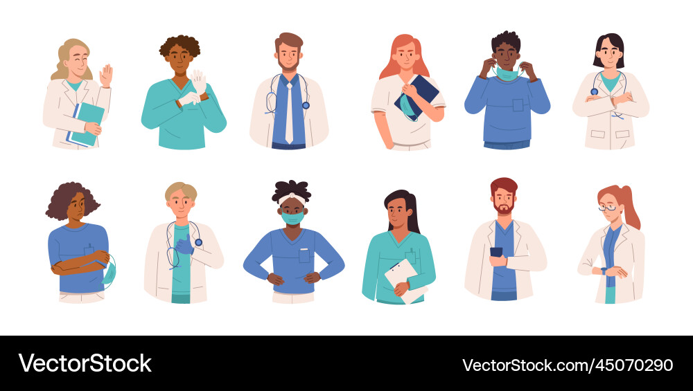 Set of smiling doctors Royalty Free Vector Image
