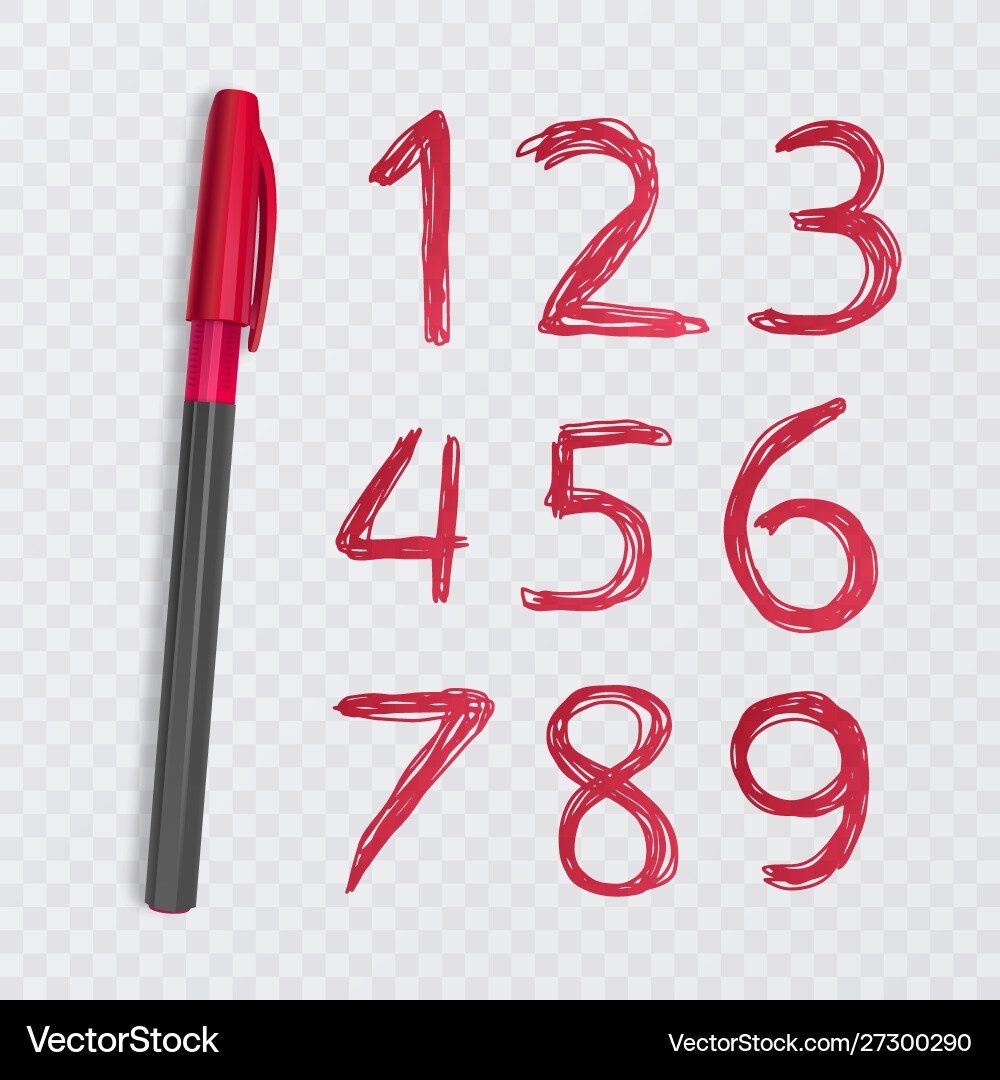 Set ten numbers from one to nine drawn Royalty Free Vector