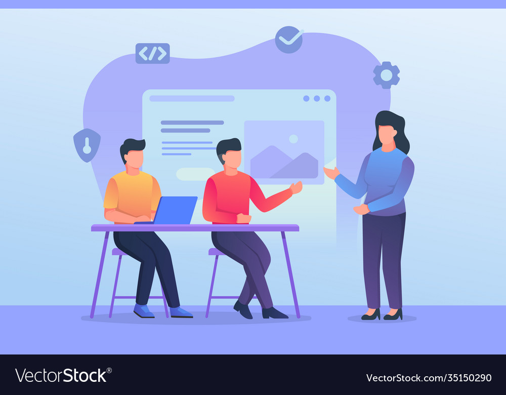 Team developer or programmer discussion Royalty Free Vector
