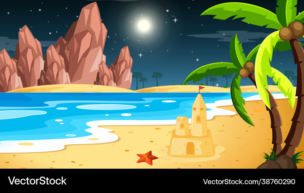 Tropical beach landscape at night scene Royalty Free Vector