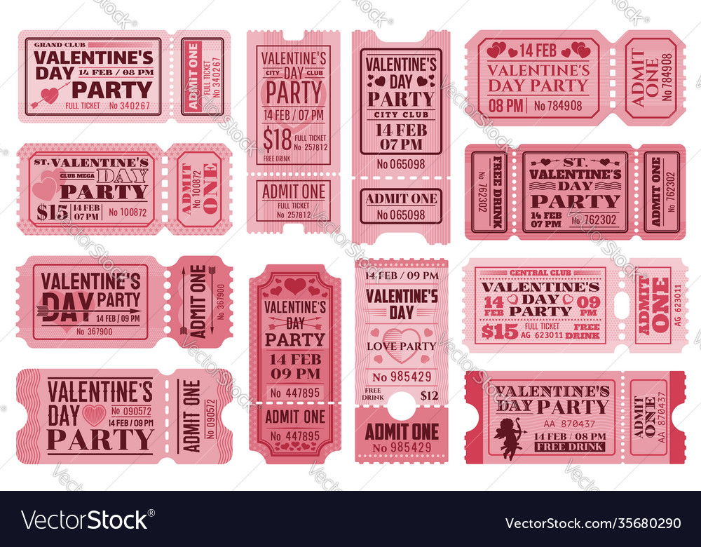Valentines Day Tickets Templates Coupons Vector Image