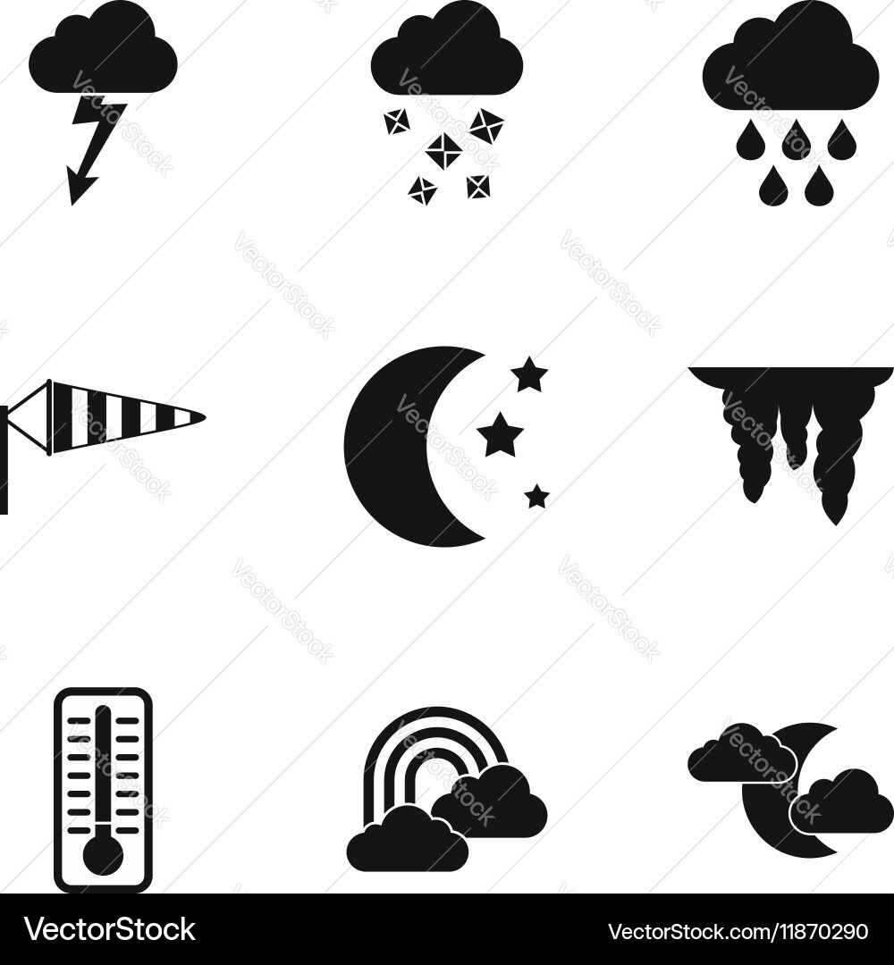 Weather outside icons set simple style Royalty Free Vector