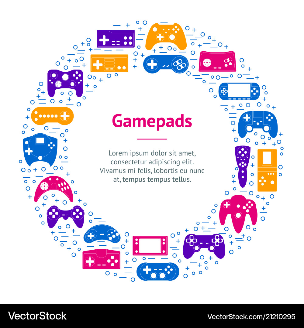 Cartoon gamepad banner card circle Royalty Free Vector Image