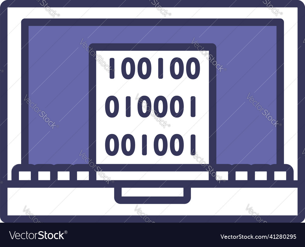 Laptop with binary code icon Royalty Free Vector Image