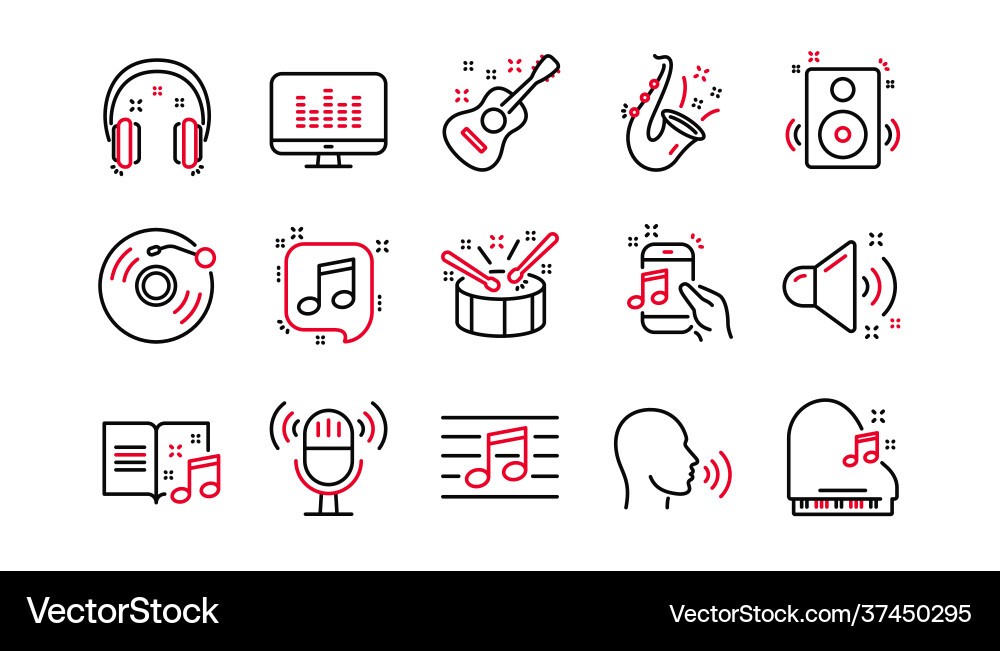 Music line icons guitar musical note Royalty Free Vector