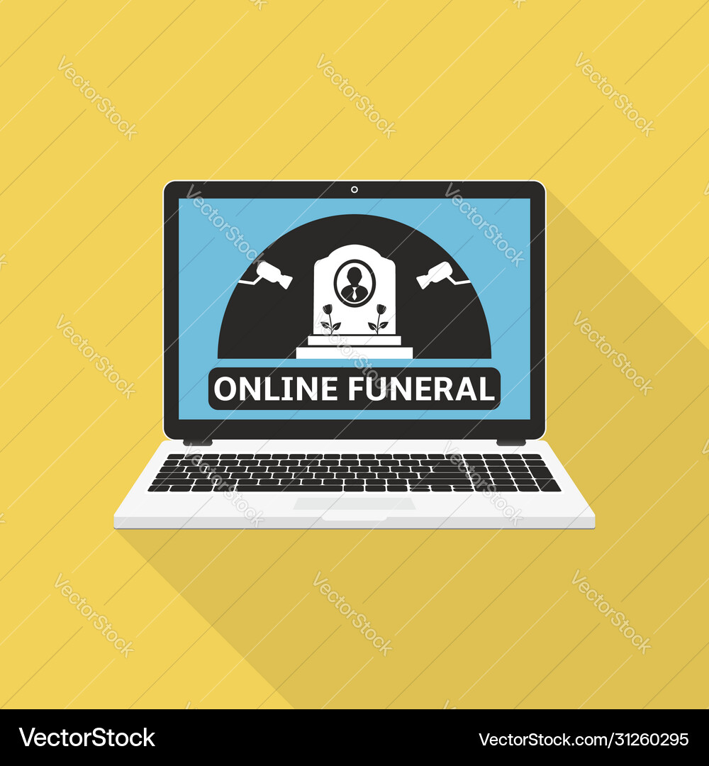 Online broadcast a funeral on laptop screen Vector Image