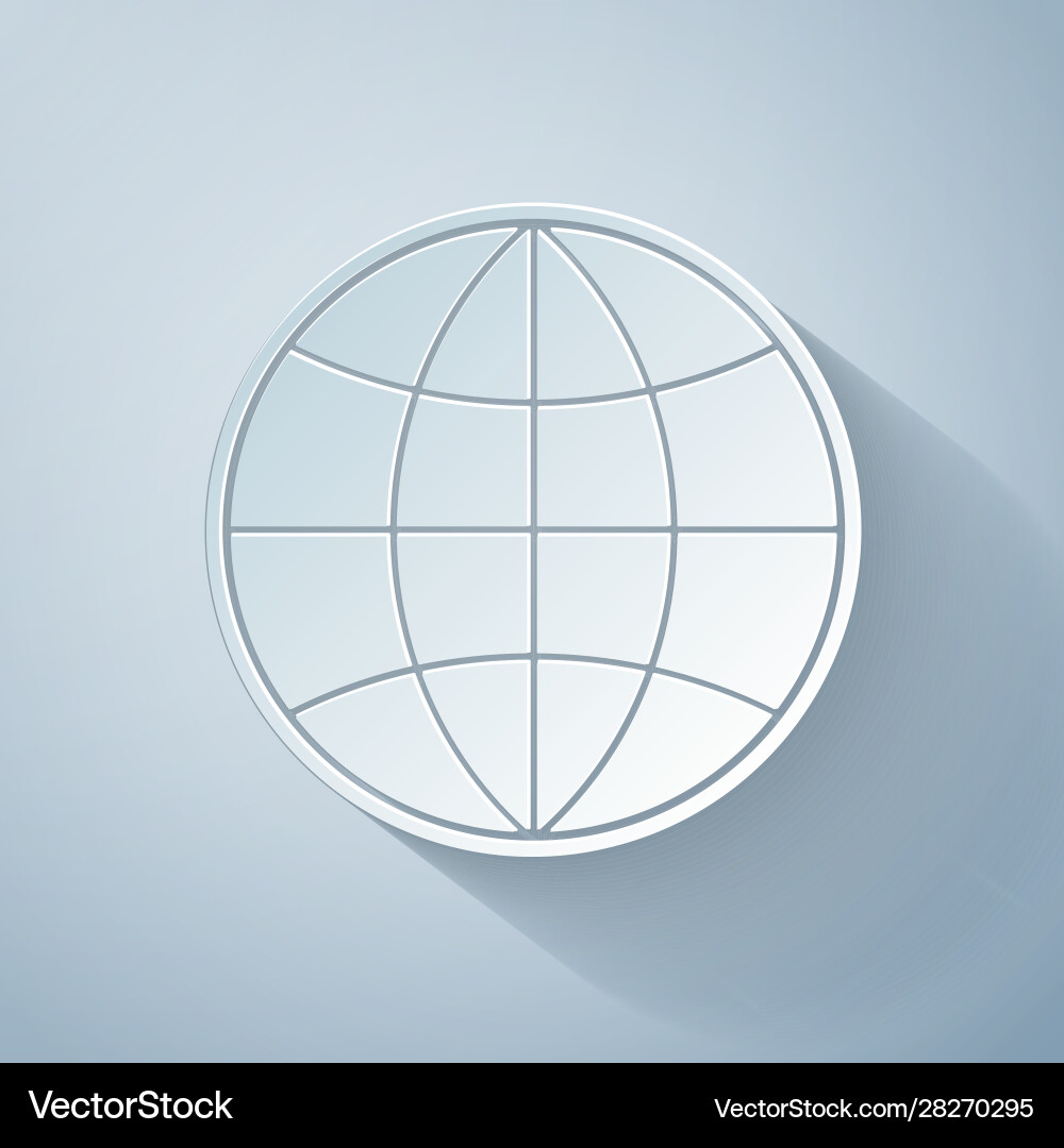 Paper cut earth globe icon isolated on grey Vector Image