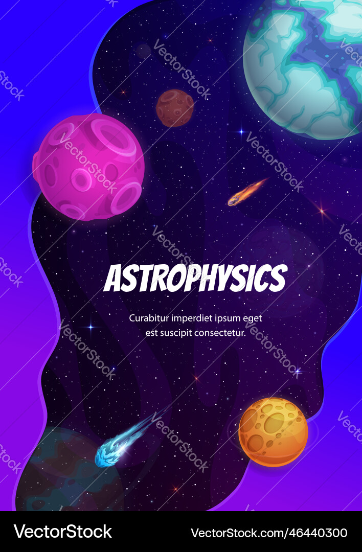 Astrophysics poster with starry galaxy and planets