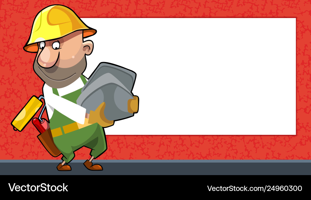 Cartoon builder holding stones on background Vector Image
