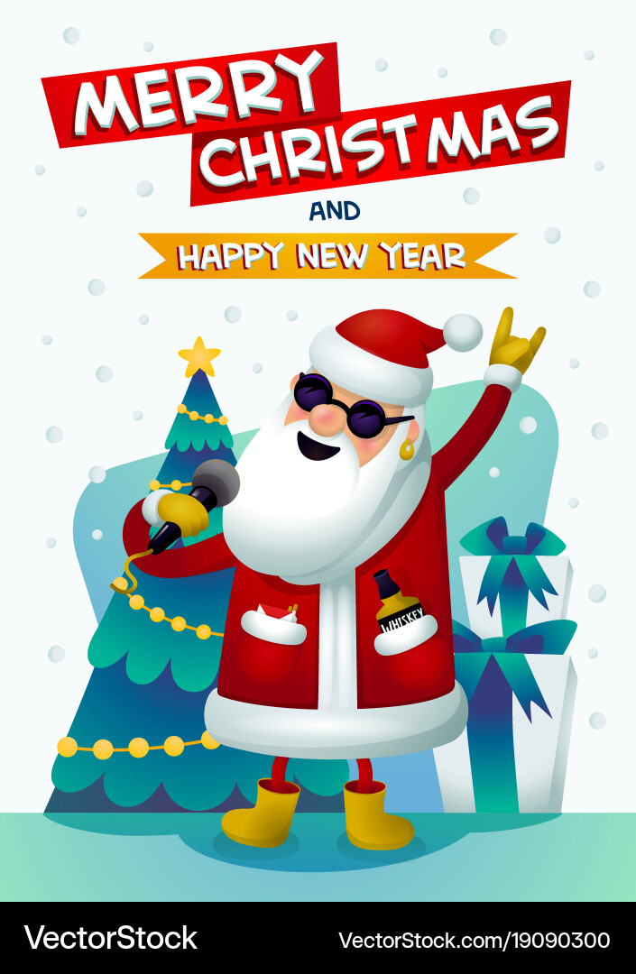 Cool rock star santa singing claus Royalty Free Vector Image