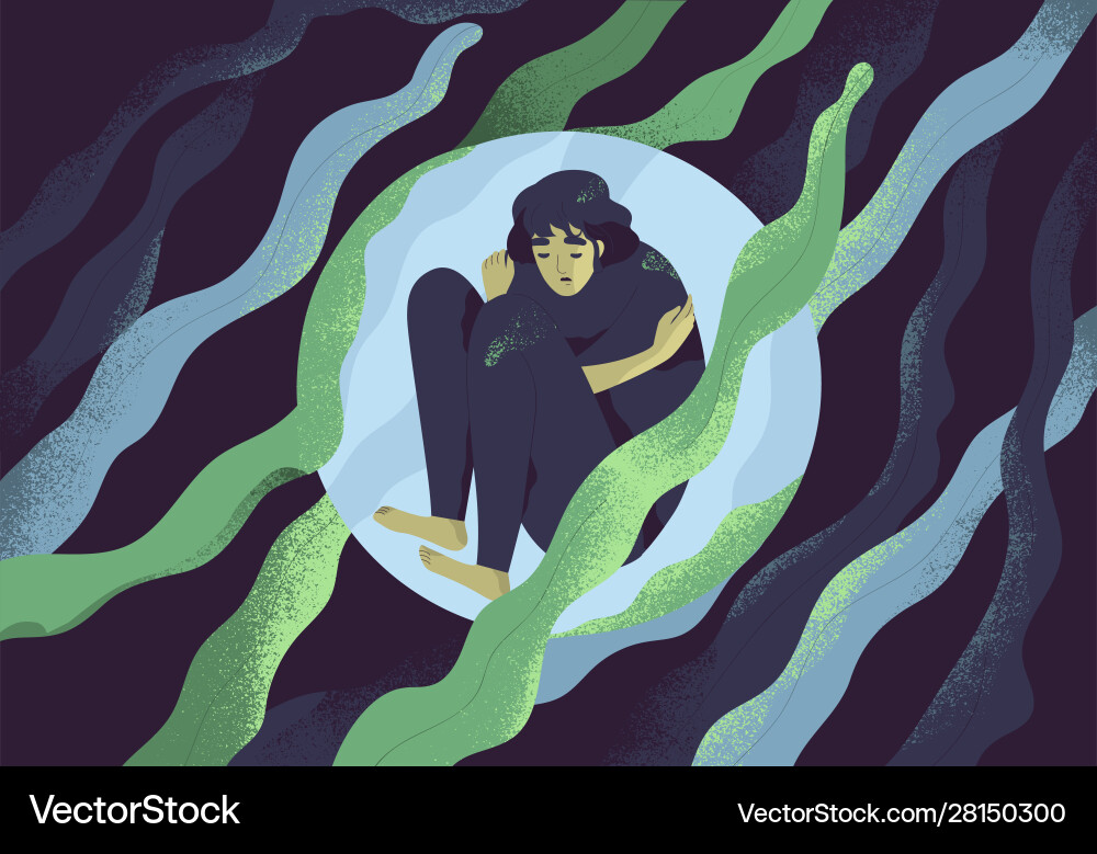 Depressed girl in bubble flat Royalty Free Vector Image