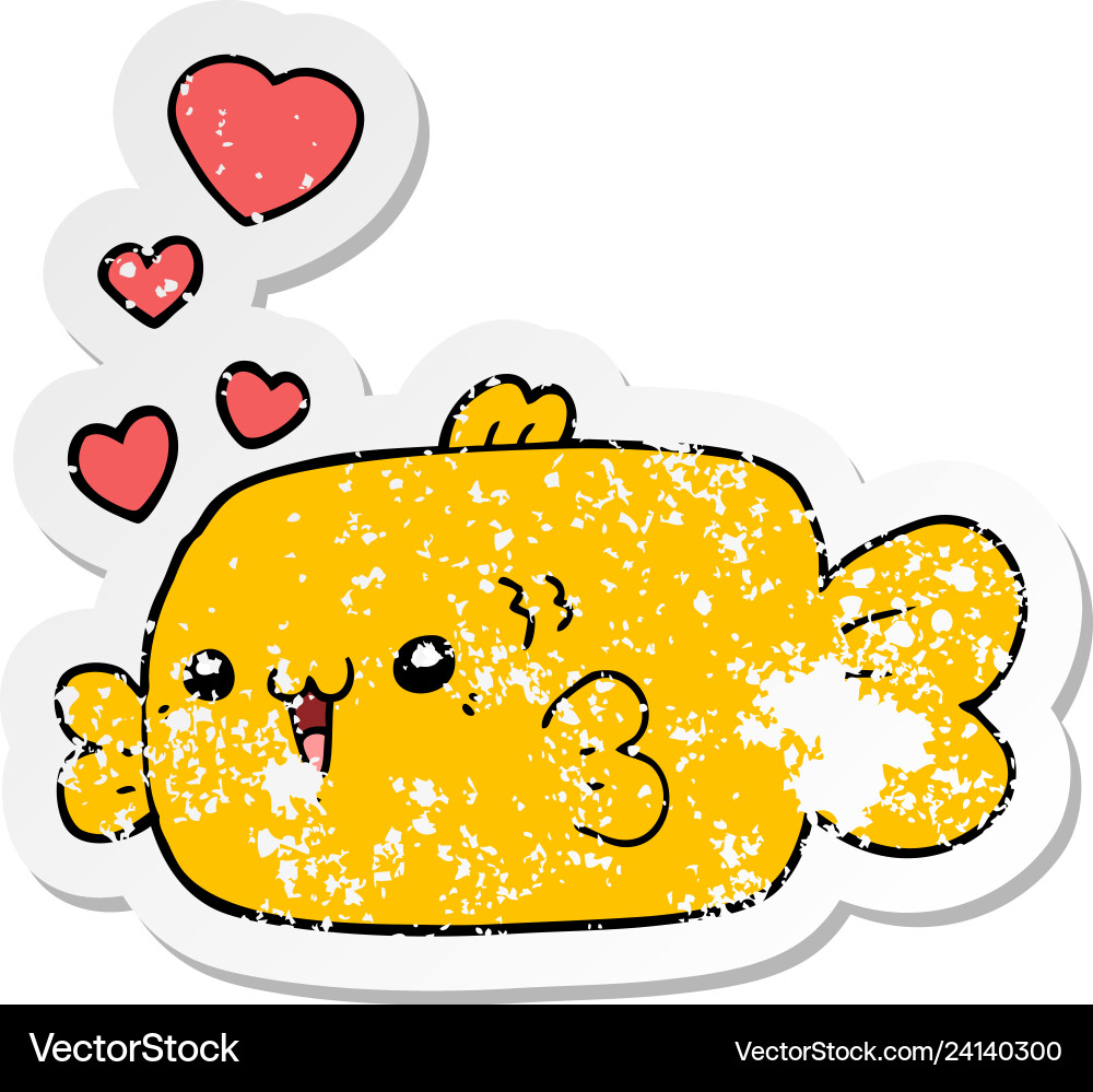 Distressed sticker a cute cartoon fish Royalty Free Vector