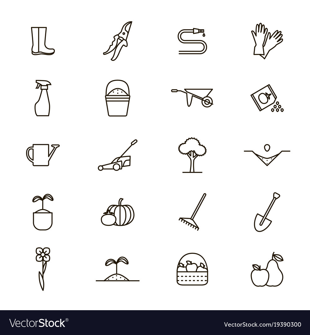 Flower and gardening signs black thin line icon Vector Image