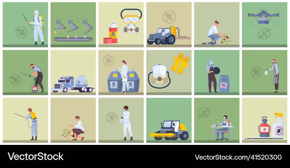 Pesticide farm square compositions Royalty Free Vector Image