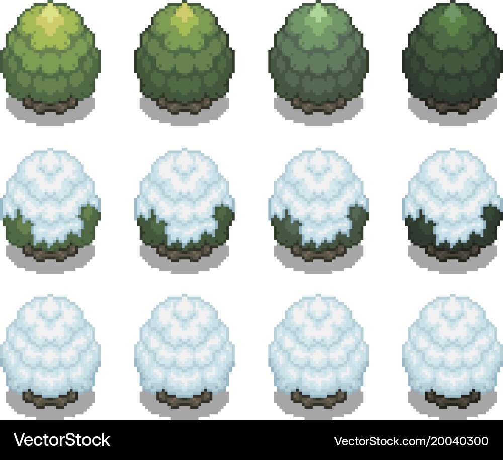 Set of trees in pixel style Royalty Free Vector Image