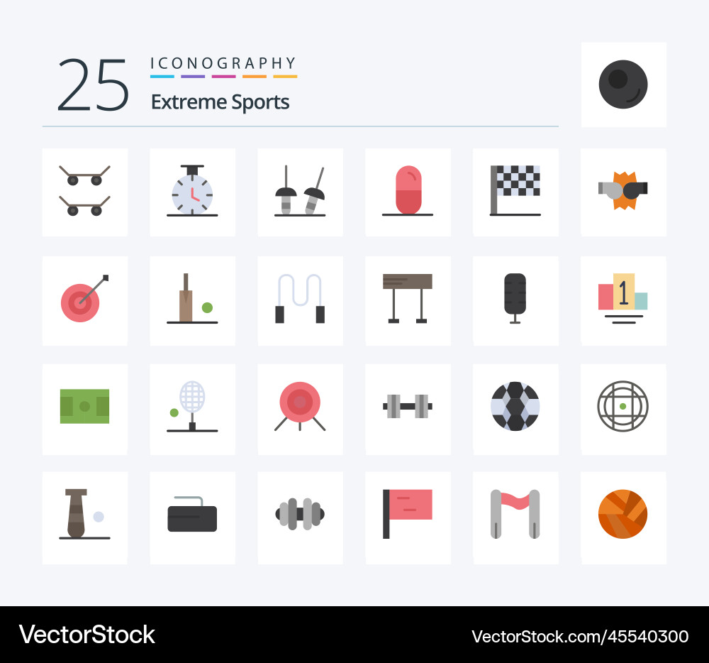 Sport 25 flat color icon pack including Royalty Free Vector