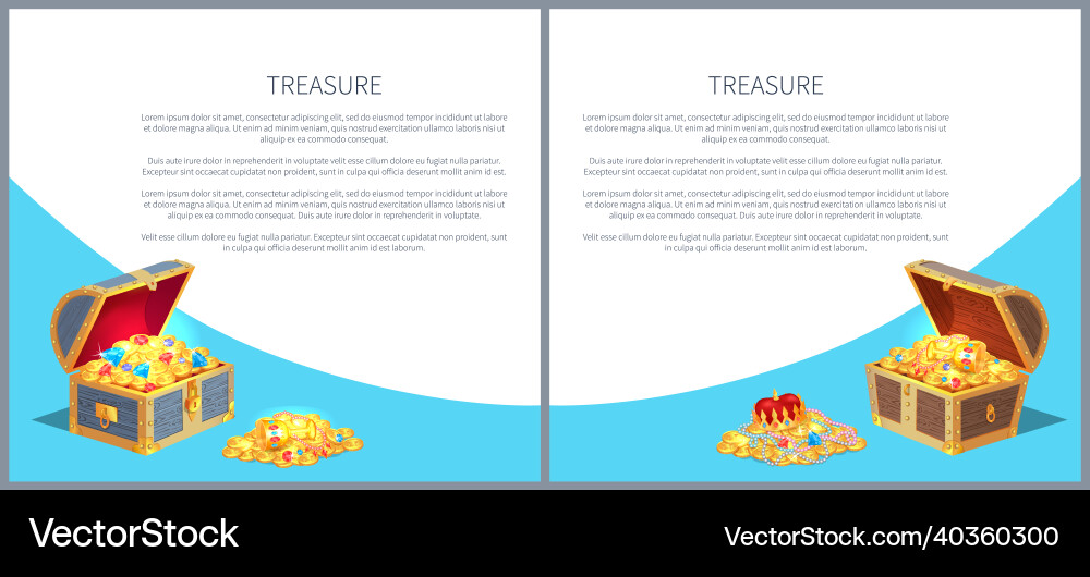 Treasure posters set gold ancient coins chests Vector Image
