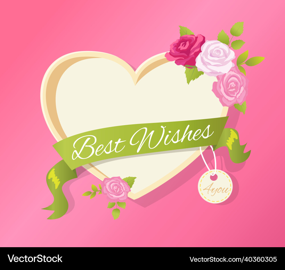 Best wishes heart shape greeting card empty frame Vector Image