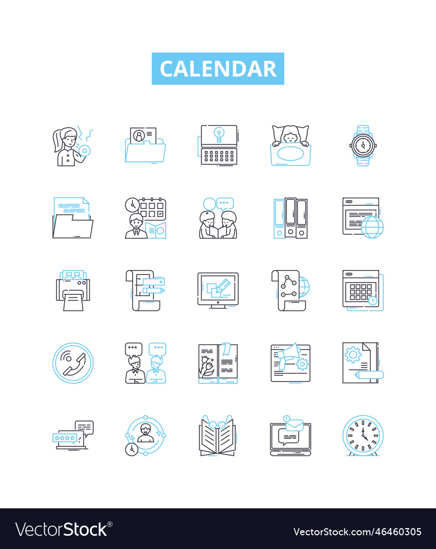 Calendar line icons set diary schedule Royalty Free Vector