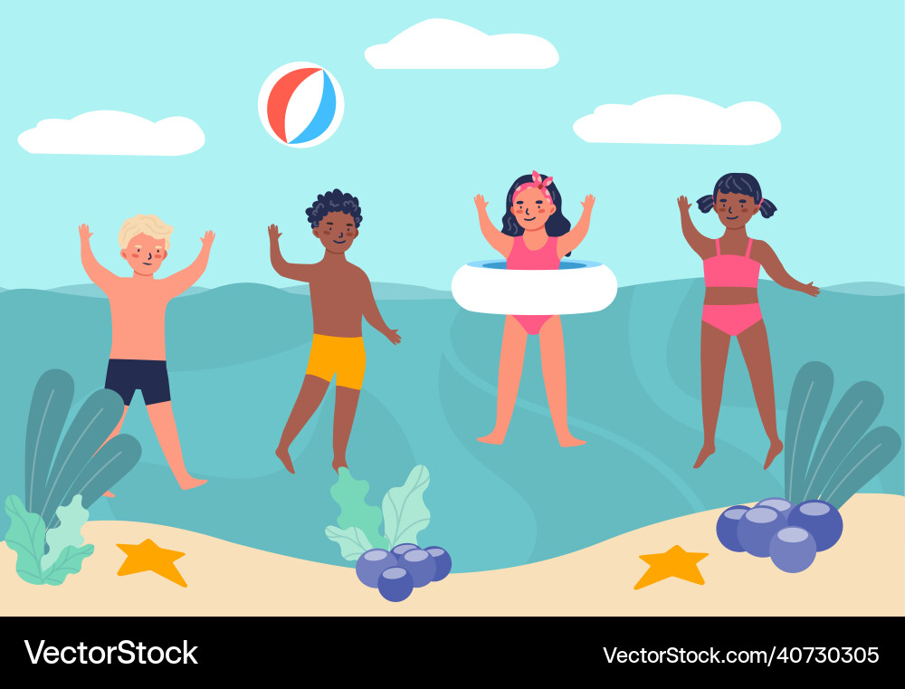 Children have fun in water Royalty Free Vector Image