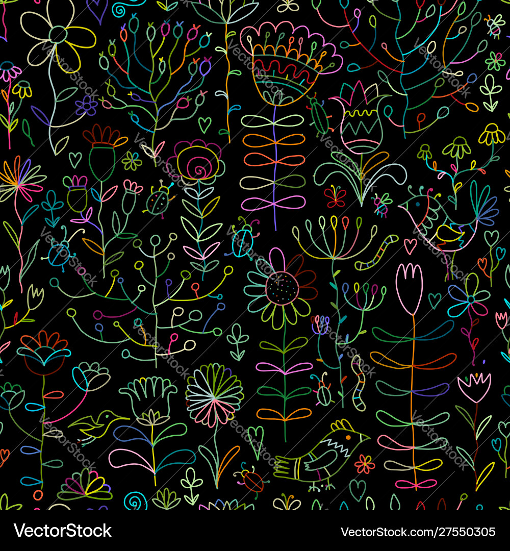 Floral seamless pattern sketch for your design Vector Image