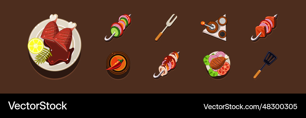 Game food icon and nutrition element set Vector Image