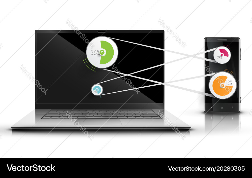 Laptop and mobile phone working together Vector Image