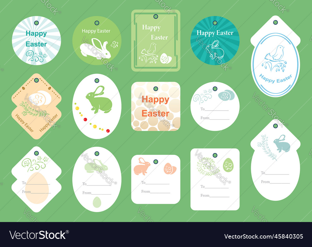 Set of paper labels with bunny and easter eggs Vector Image