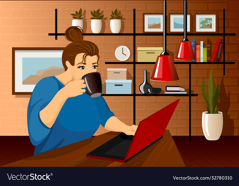 A desk with computer on table Royalty Free Vector Image