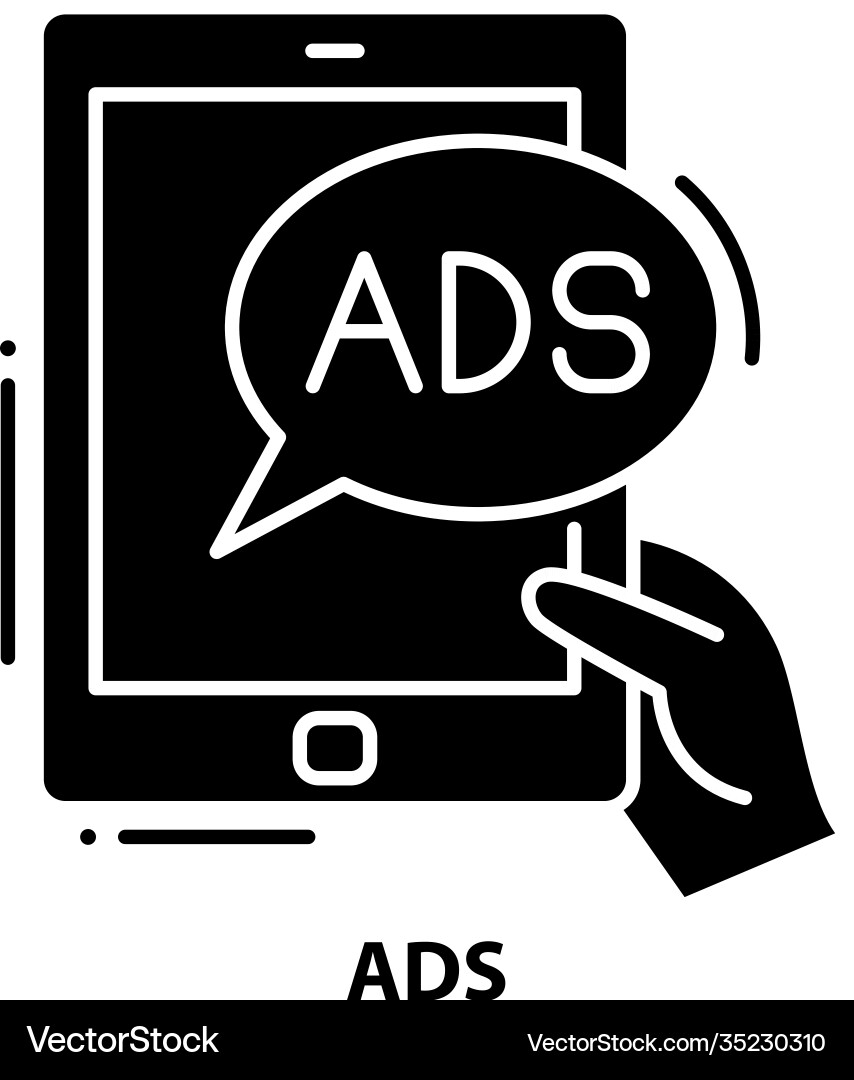 Ads icon black sign with editable strokes Vector Image
