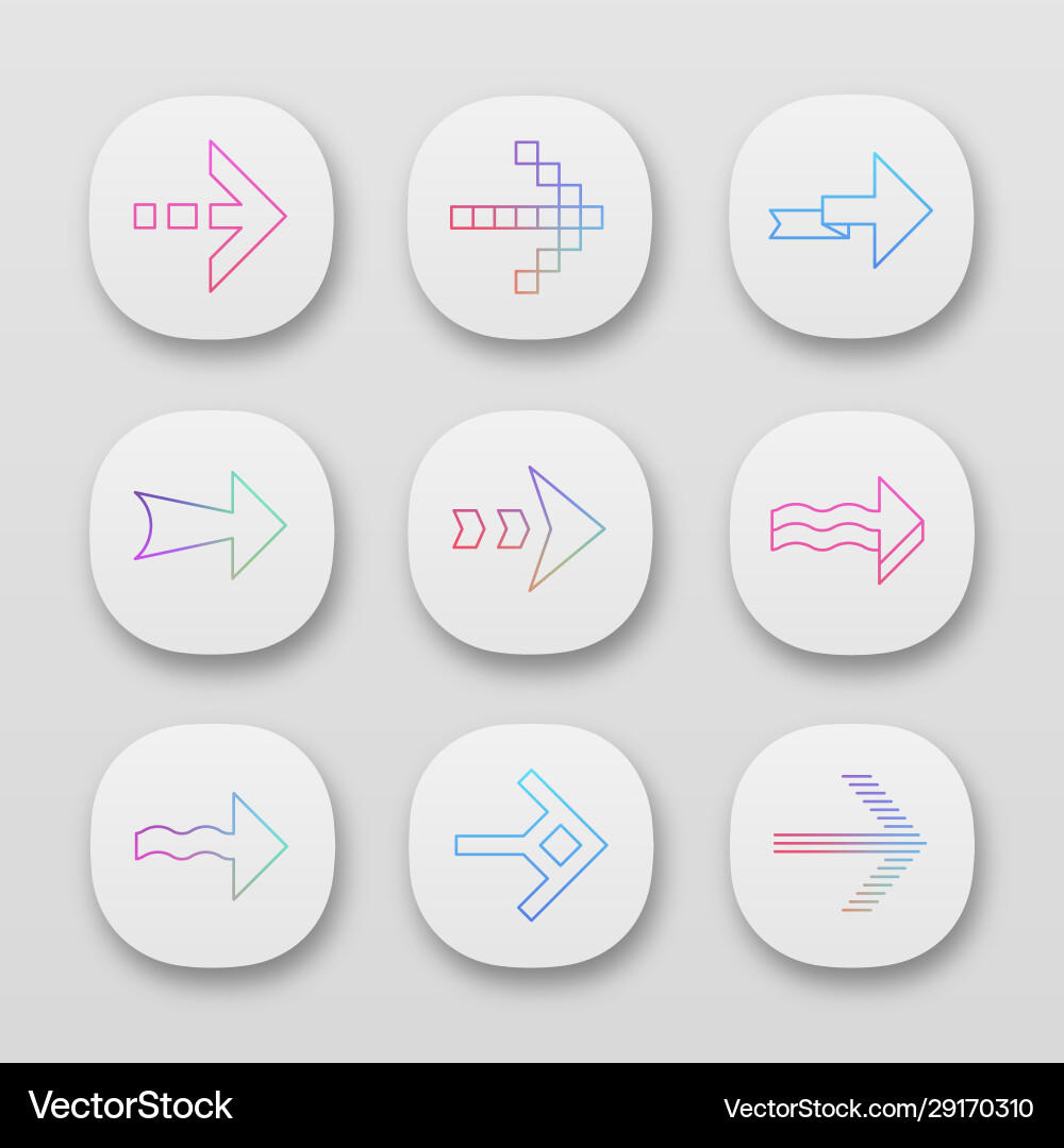 Arrows app icons set wavy pixel folding striped Vector Image