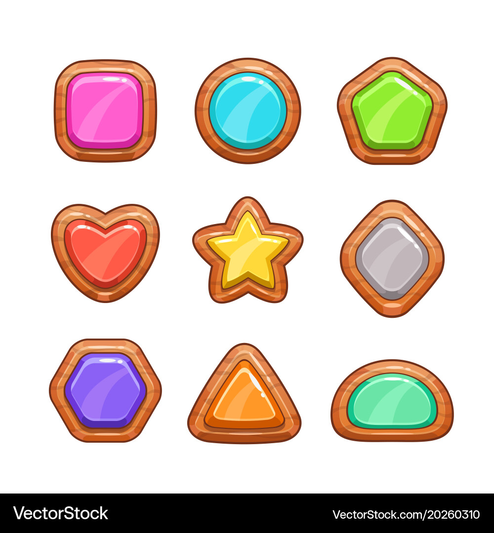 Cartoon wooden buttons set Royalty Free Vector Image