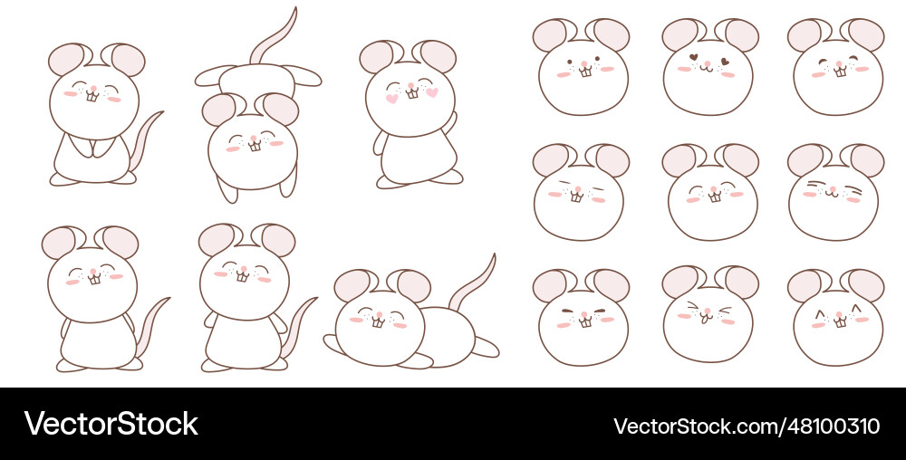 Cute cartoon rat character collection Royalty Free Vector
