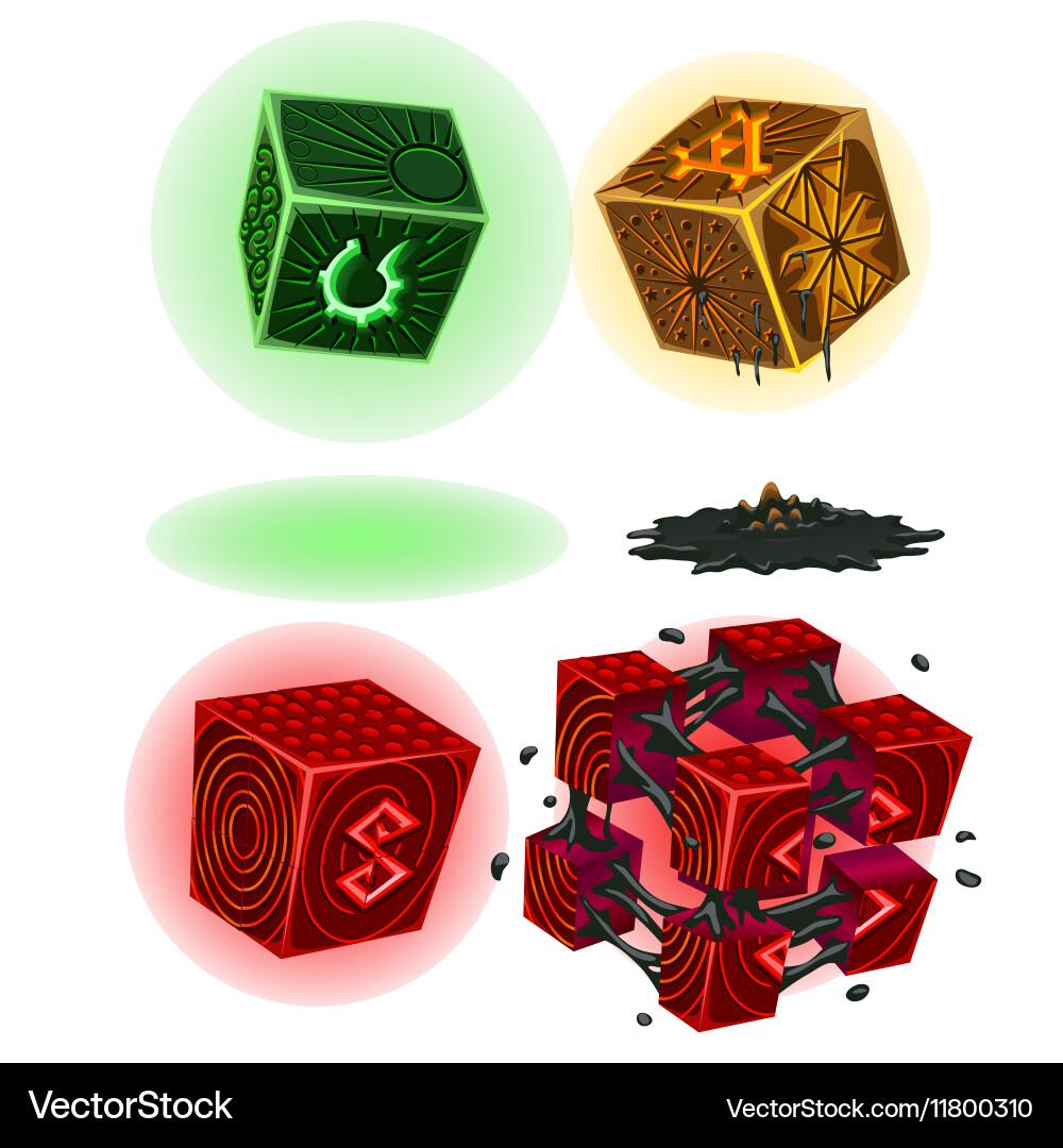 Four color magic cubes with signs isolated Vector Image