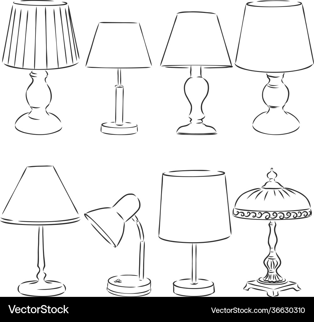Set sketched table lamps with lampshades Vector Image