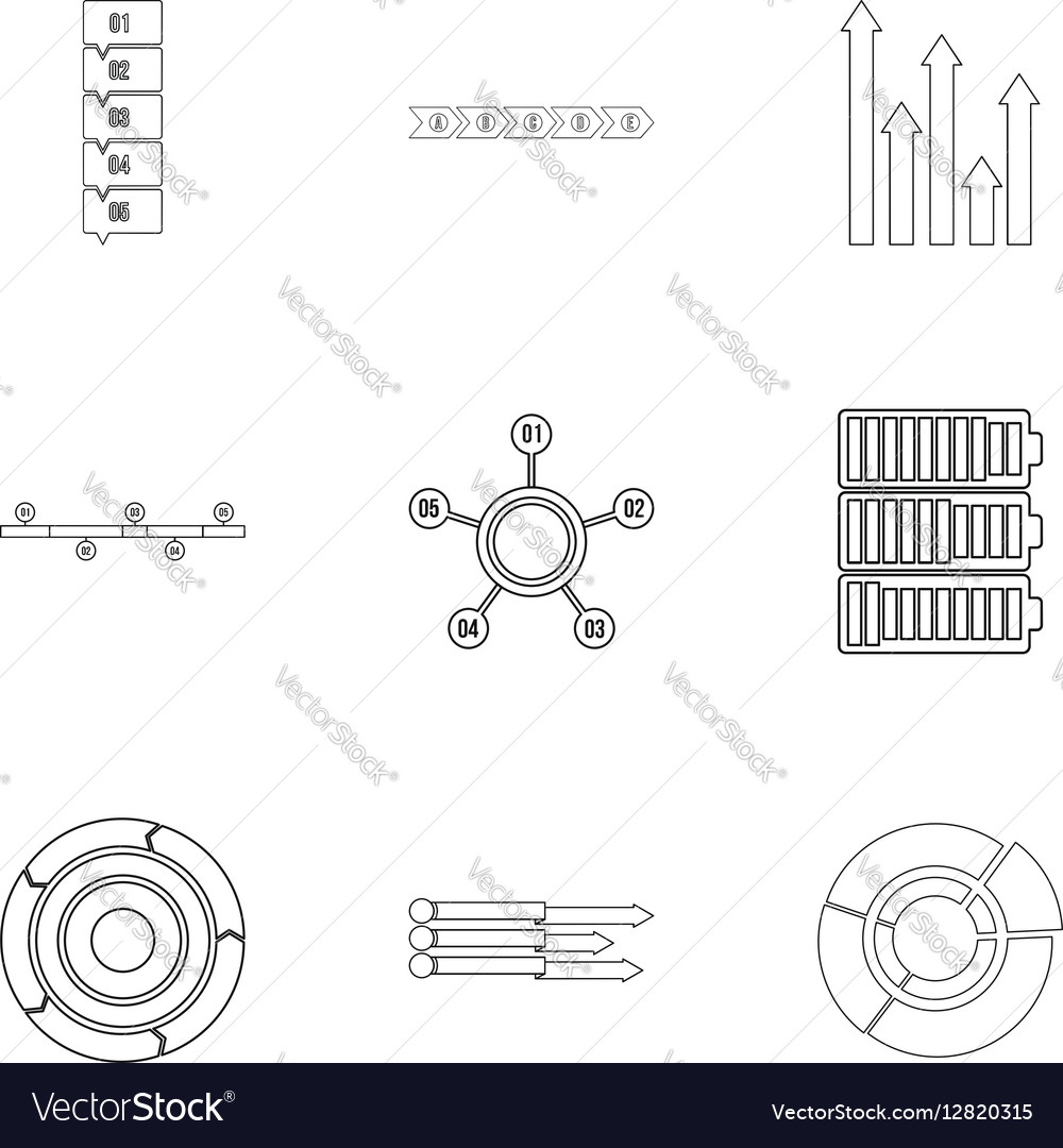 Analytics icons set outline style Royalty Free Vector Image