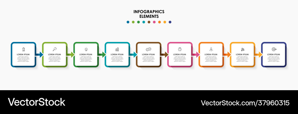 Business infographics presentation with 9 steps Vector Image