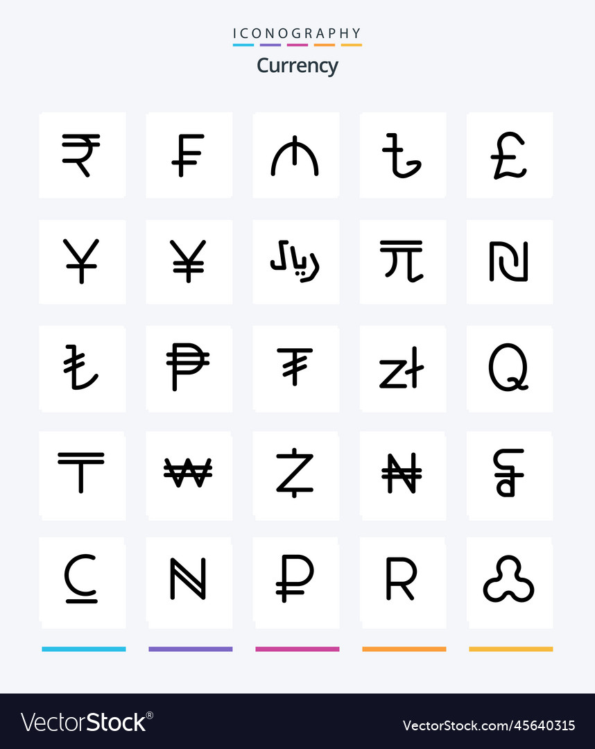 Creative currency 25 outline icon pack Royalty Free Vector