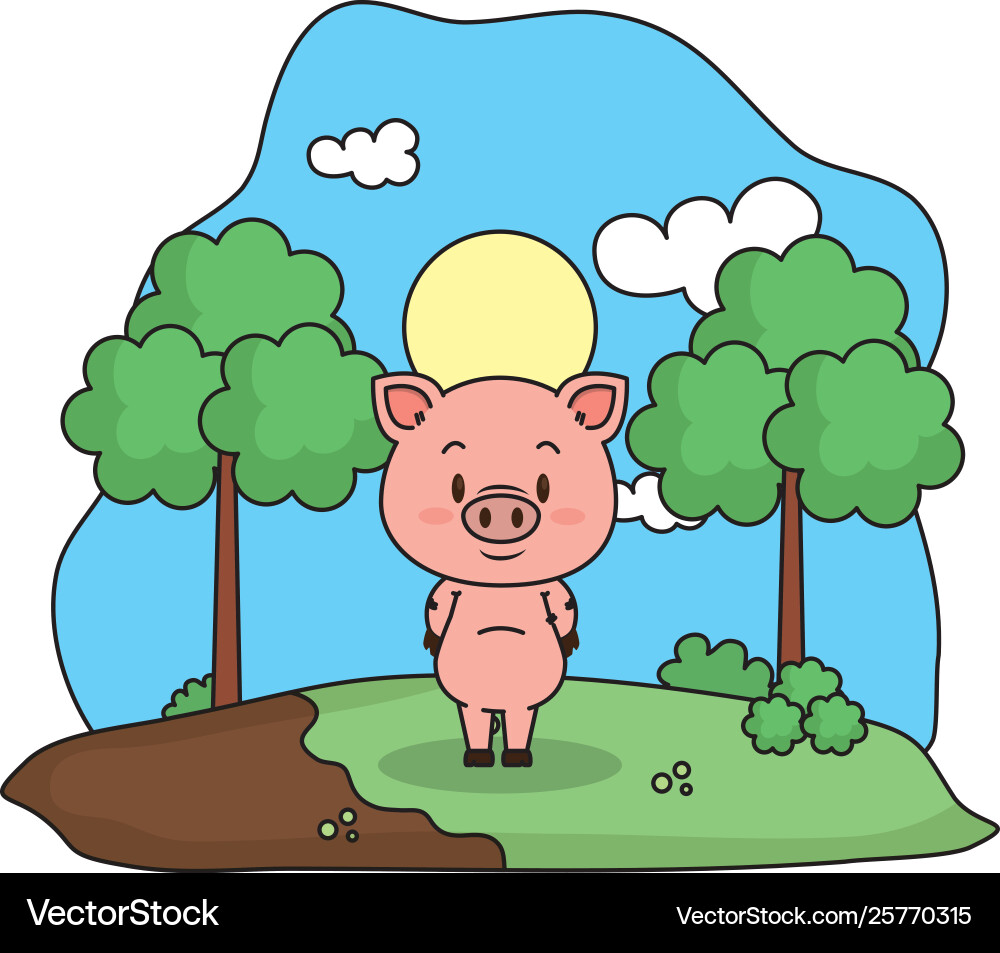 Cute pig in landscape Royalty Free Vector Image