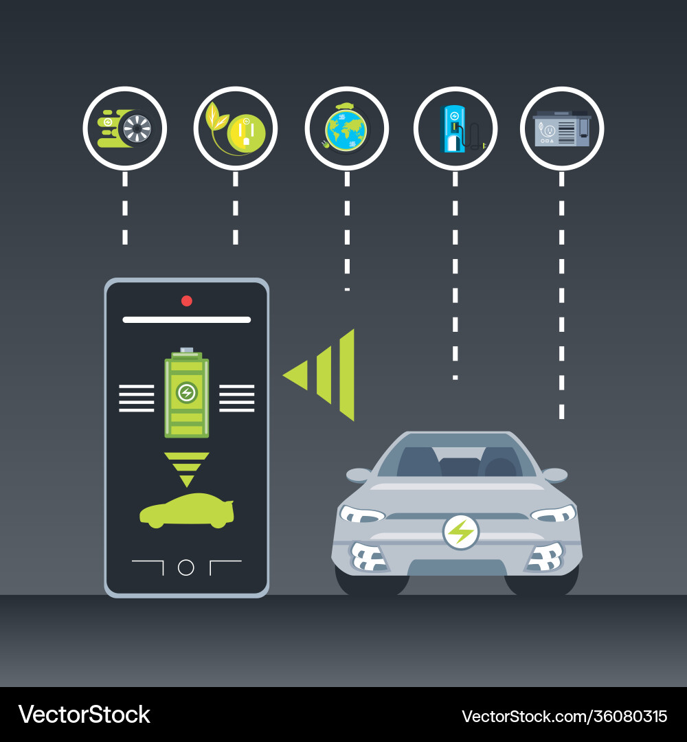 Electric car and smartphone control app service Vector Image