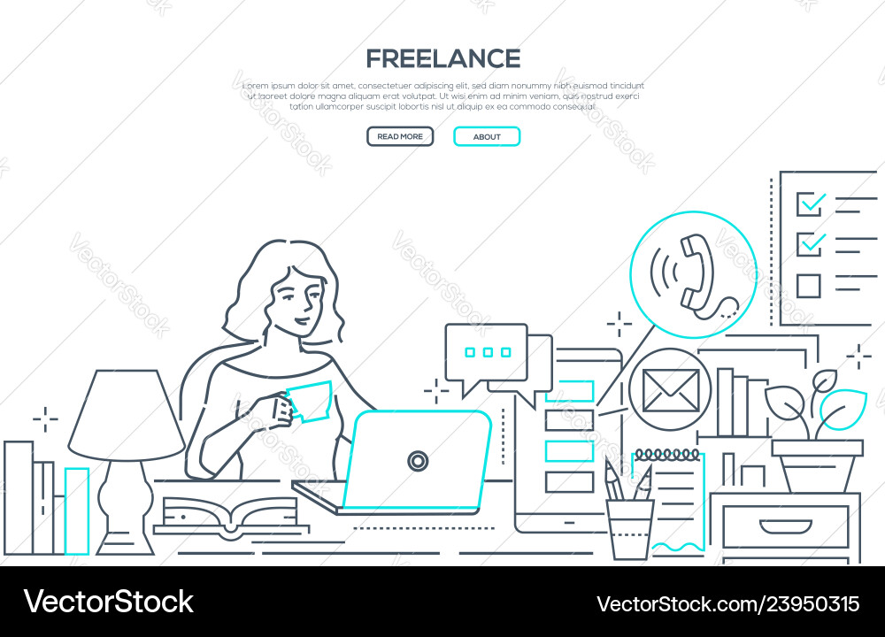 Freelance - modern line design style web banner Vector Image