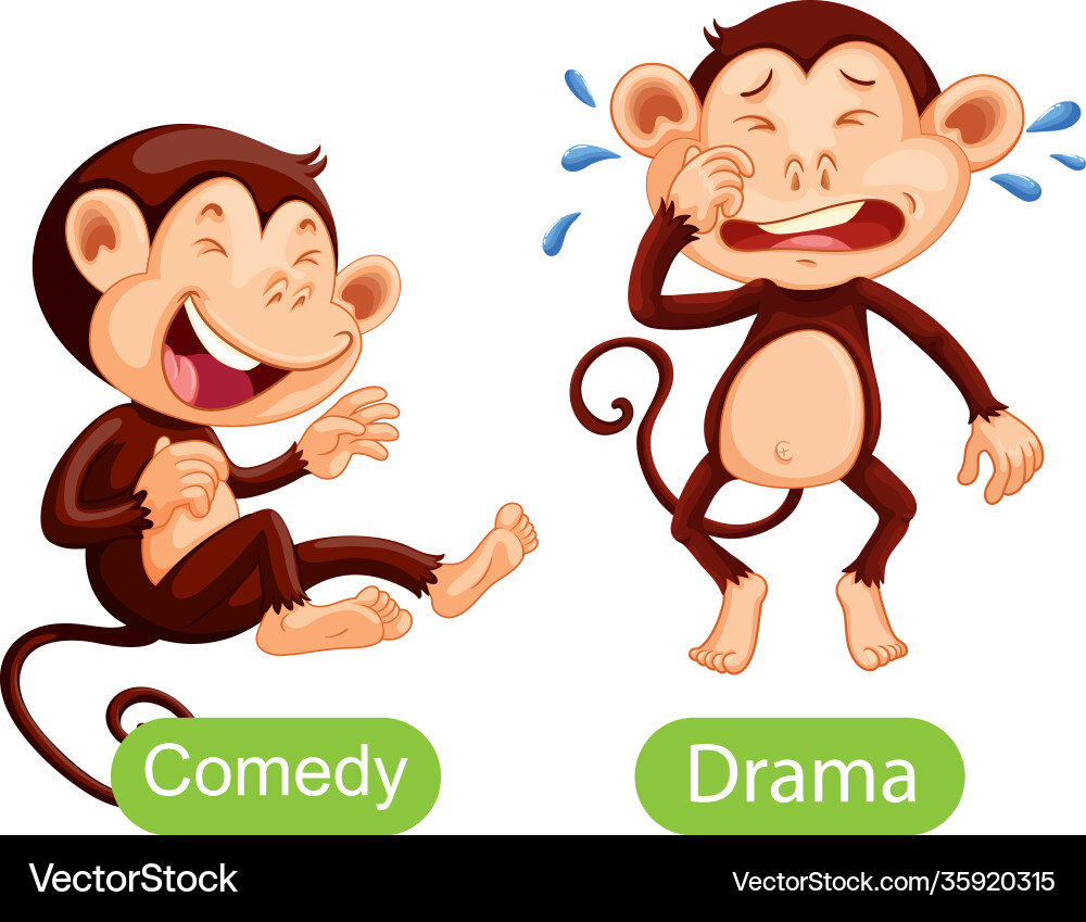Opposite words with comedy and drama Royalty Free Vector