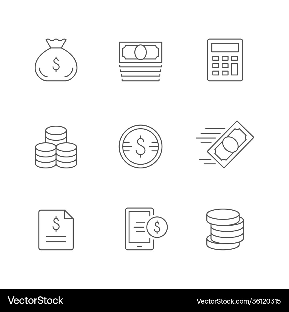 Set line icons money Royalty Free Vector Image