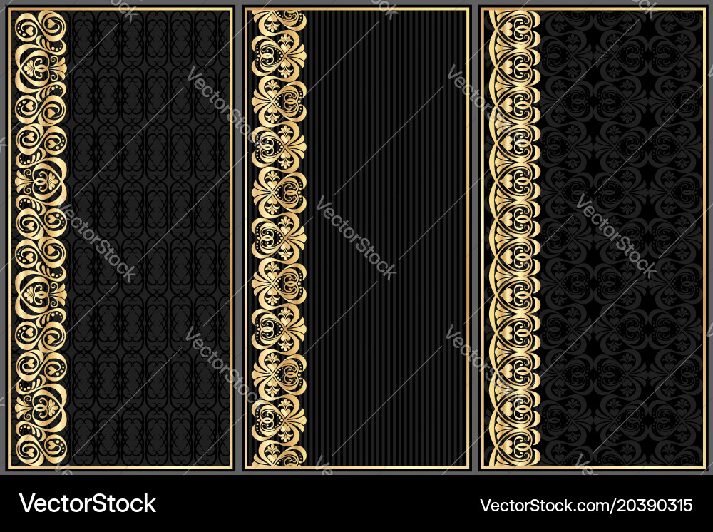 Set of black labels with gold pattern Royalty Free Vector