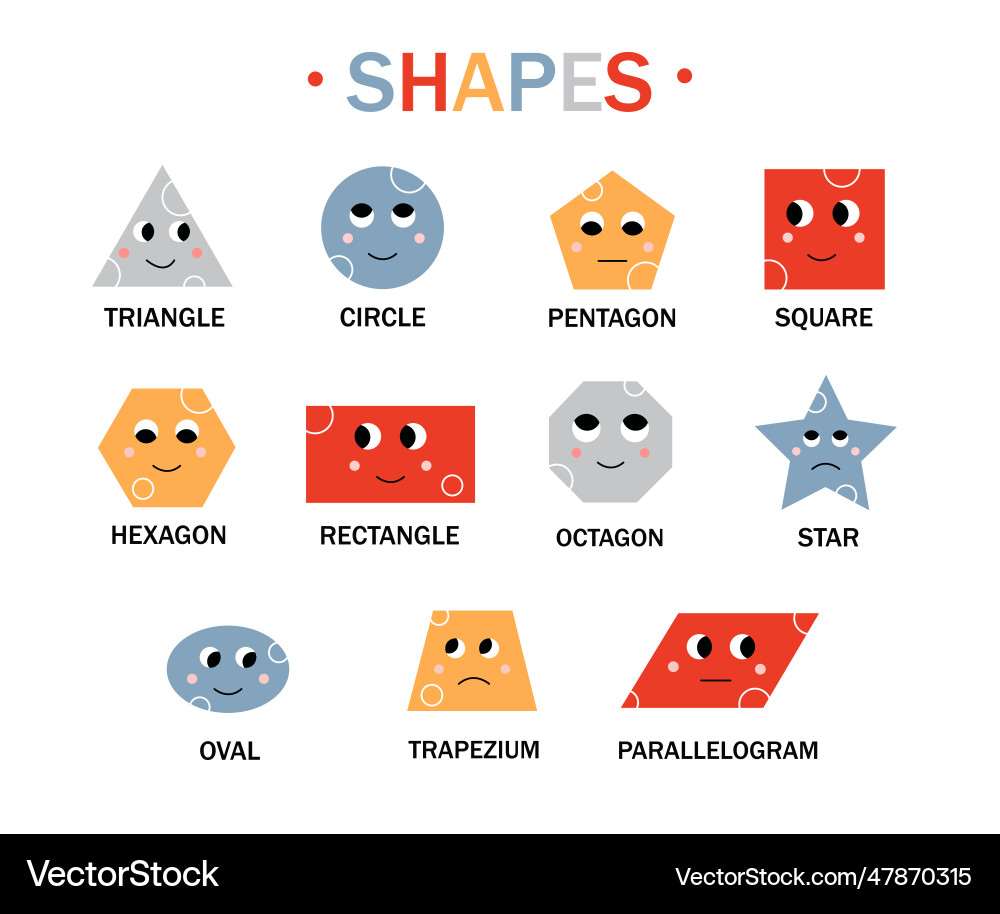 Set of geometric shape characters line Royalty Free Vector