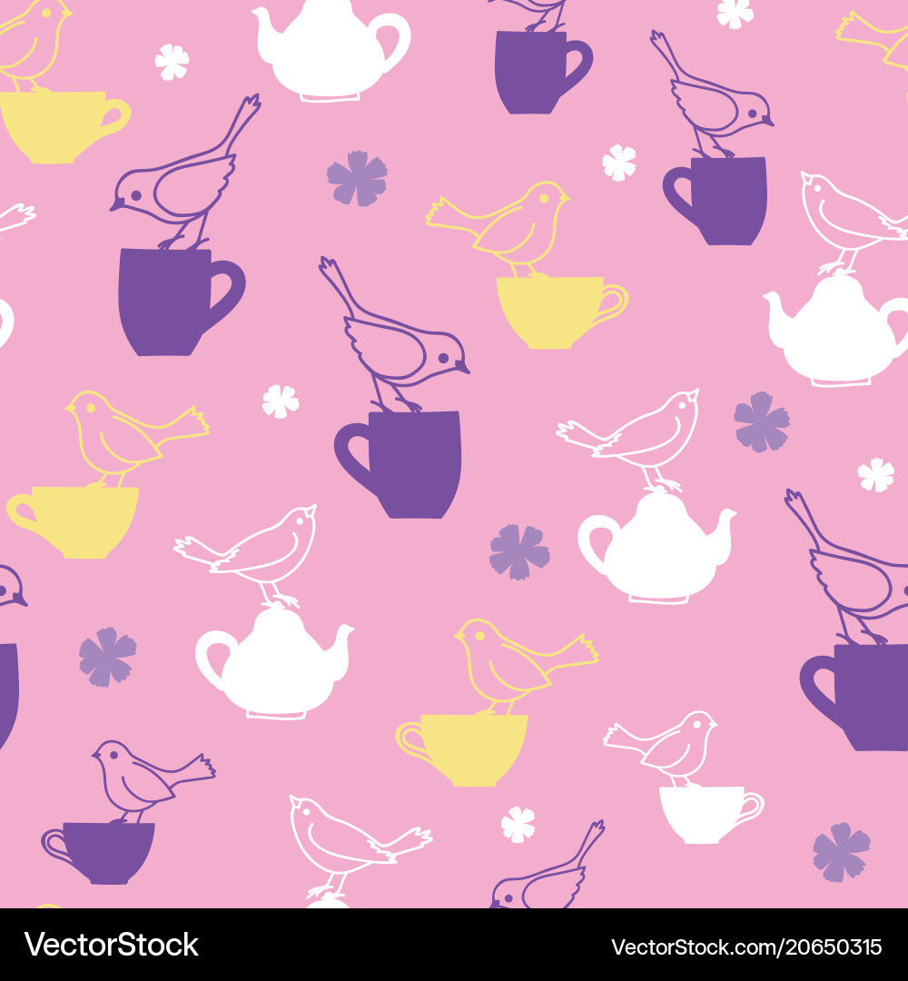 Tea party with birds teatime seamless pattern Vector Image