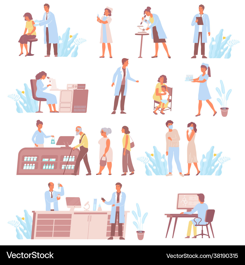 Vaccination flat set Royalty Free Vector Image