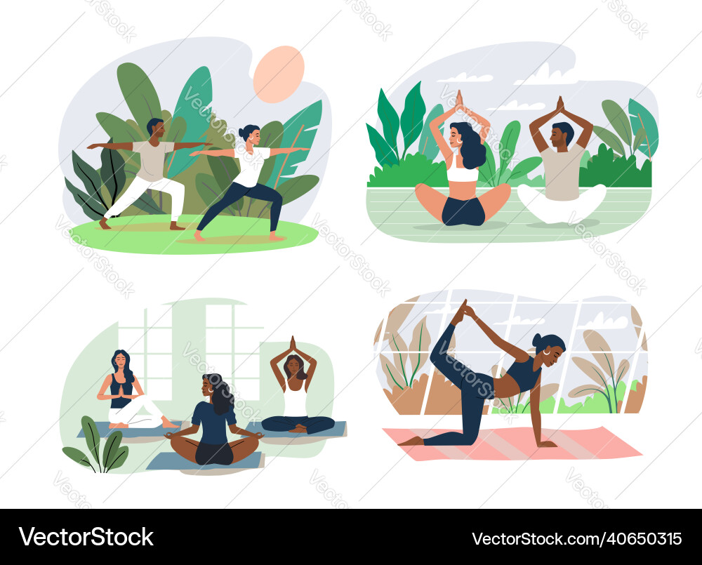 Woman doing yoga exercises and practicing Vector Image