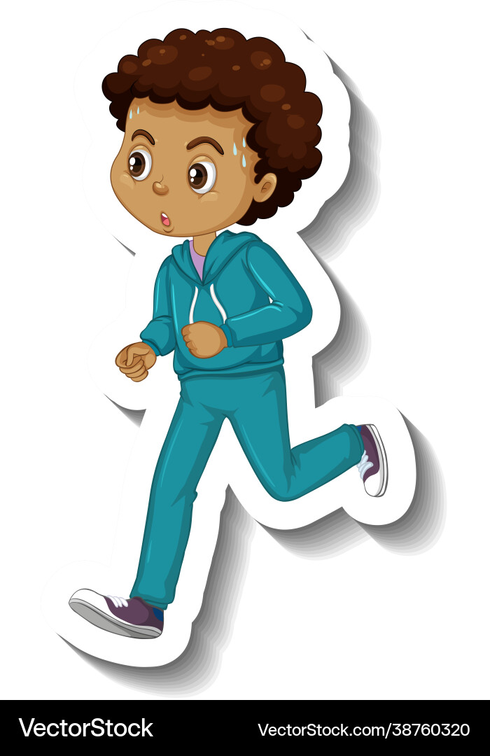 A boy jogging cartoon character sticker Royalty Free Vector