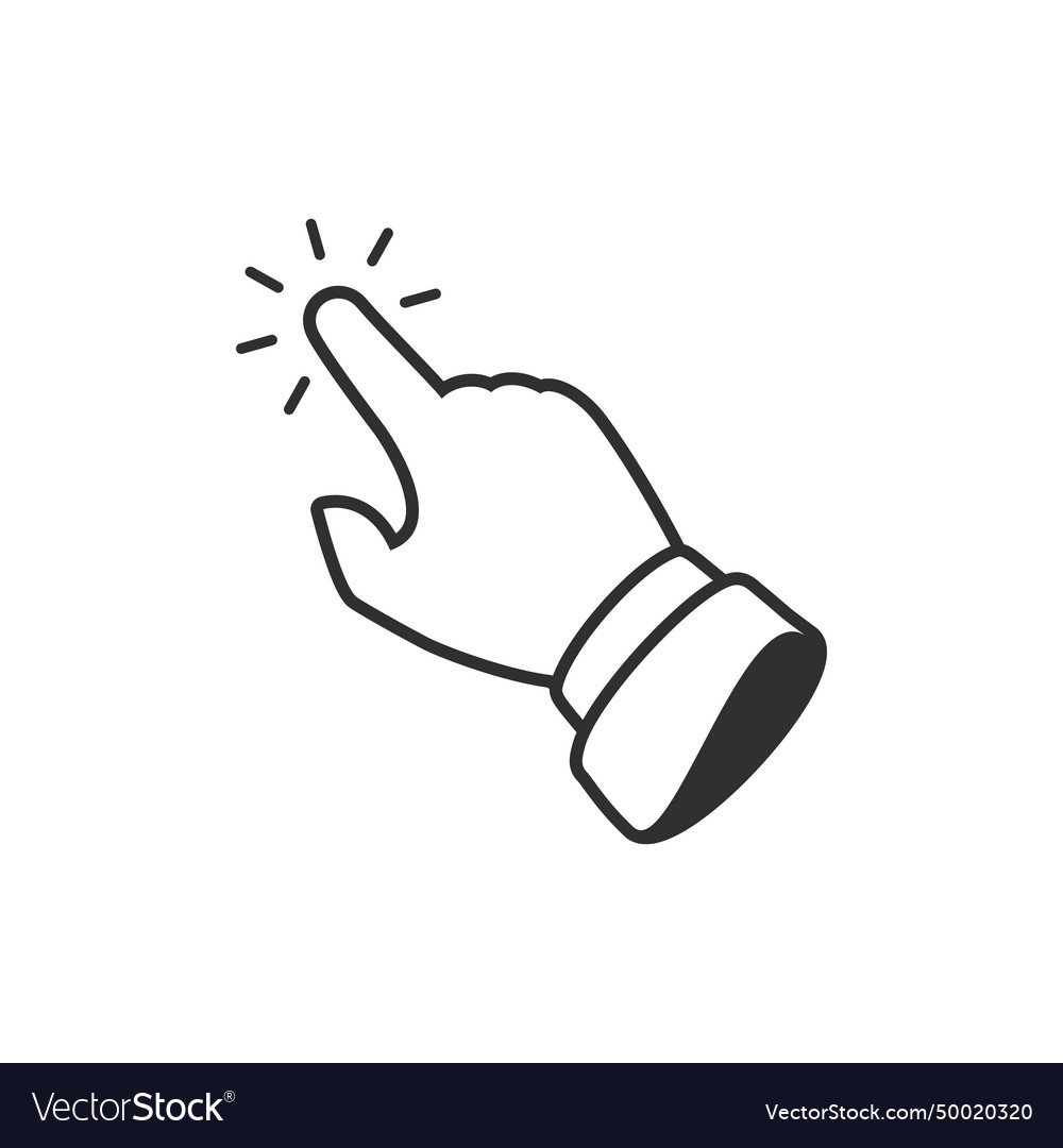 Click here button with hand pointer clicking Vector Image
